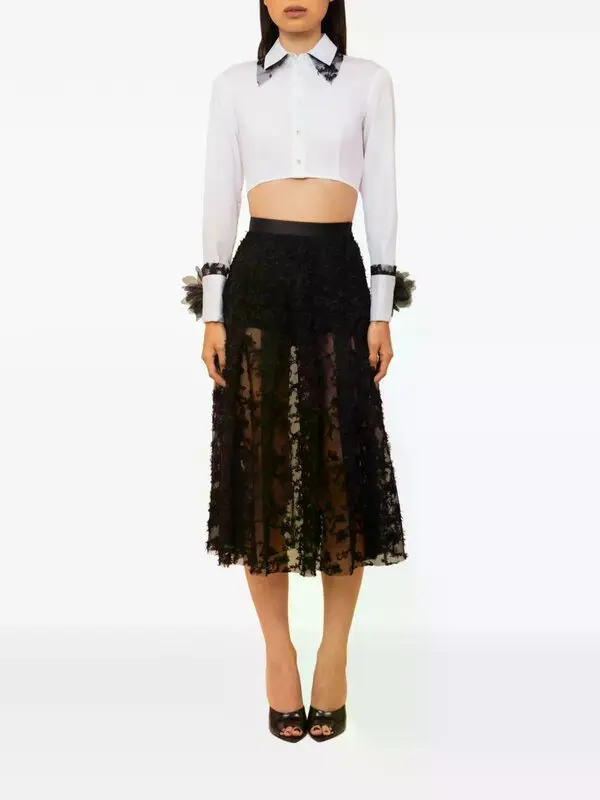 CONTESSA MILLS Raven Floral-appliqué Sheer Midi Skirt