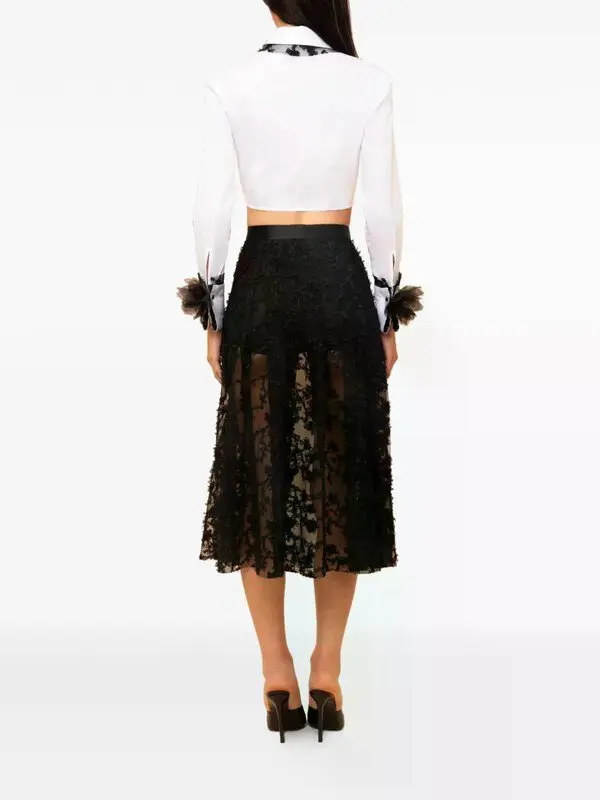 CONTESSA MILLS Raven Floral-appliqué Sheer Midi Skirt