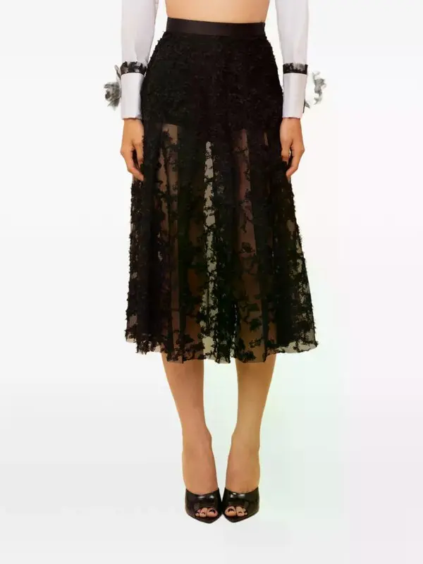 CONTESSA MILLS Raven Floral-appliqué Sheer Midi Skirt
