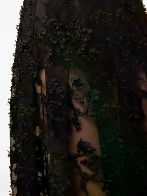 CONTESSA MILLS Raven Floral-appliqué Sheer Midi Skirt