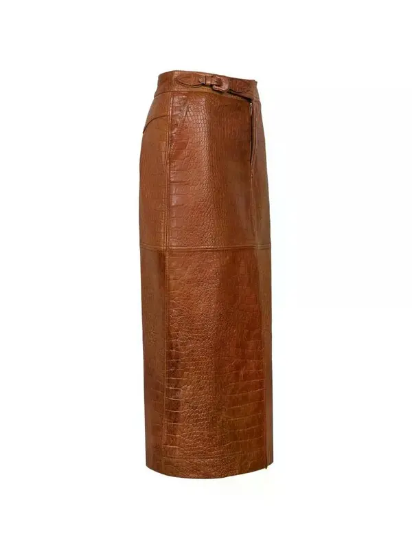 Johanna Ortiz Camel Croc-effect Leather Skirt