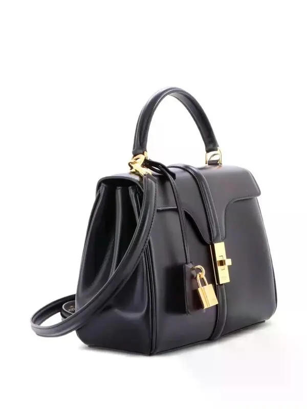 Celine 16 Top Handle Bag In Smooth Calfskin - Black
