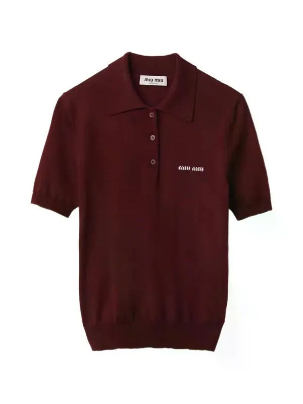 Miu Miu Wool Knit Intarsia Logo Polo Shirt