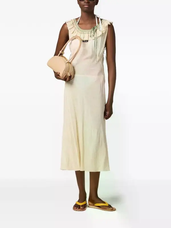 Miu Miu Embroidered Marocain Crepe Dress - Neutrals