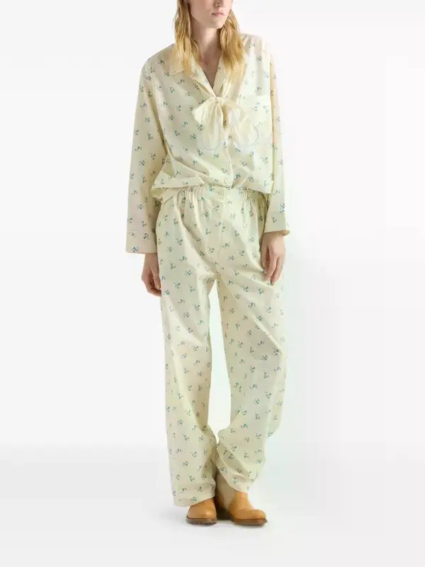 Prada Floral Print Old Canvas Shirt With Detachable Scarf - Neutrals