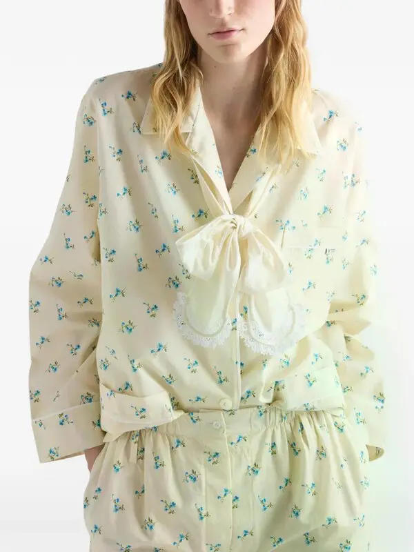 Prada Floral Print Old Canvas Shirt With Detachable Scarf