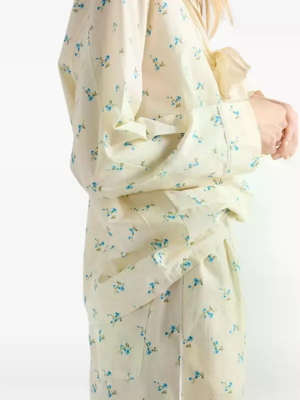 Prada Floral Print Old Canvas Shirt With Detachable Scarf