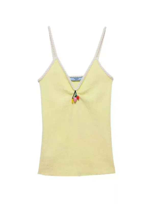 Prada Cotton Bouclé Top With Decorative Embroidery - Yellow