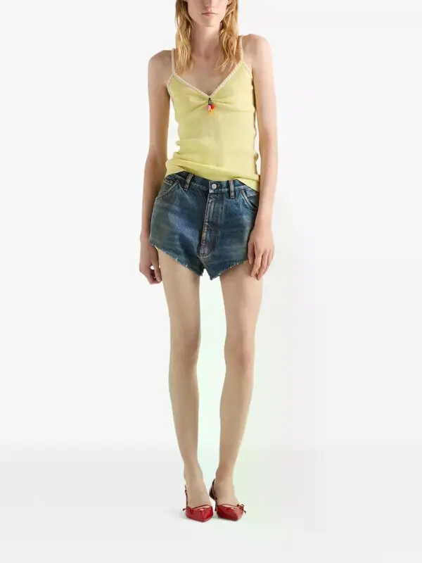 Prada Cotton Bouclé Top With Decorative Embroidery - Yellow