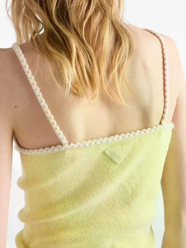 Prada Cotton Bouclé Top With Decorative Embroidery - Yellow