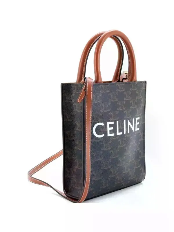 Celine Vertical Cabas Tote Triomphe Coated Canvas Mini Satchel - Brown