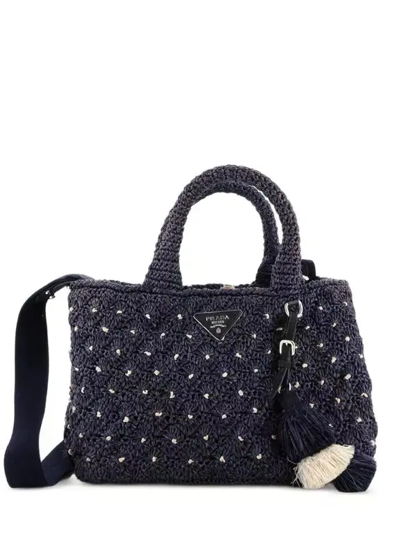 Prada Canapa Raffia Crochet Small Tote Bag