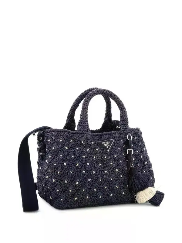 Prada Canapa Raffia Crochet Small Tote Bag