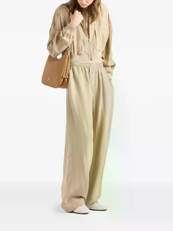 Prada Cropped Silk Bomber Jacket With Tonal Knit Details