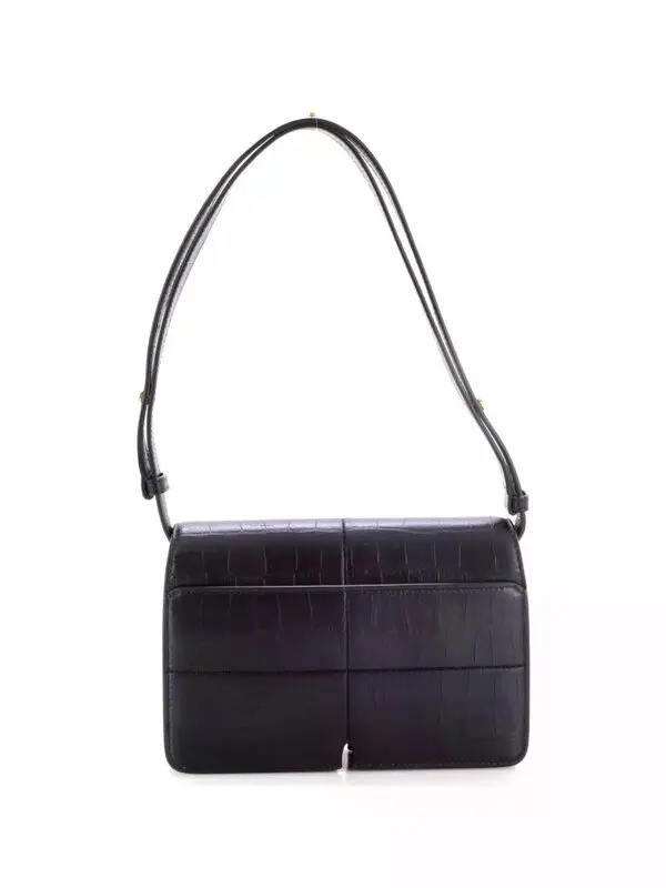 Burberry Crocodile Embossed Leather Shoulder Bag - Black