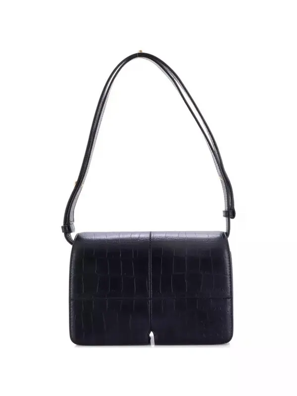 Burberry Crocodile Embossed Leather Shoulder Bag - Black