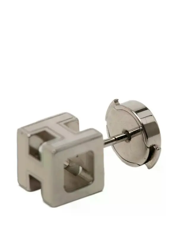 Hermès Palladium Plated And Enamel Cage D'h Push Back Earrings