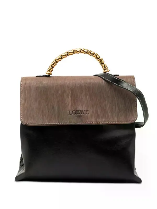 Loewe Bicolor Leather Velazquez Twist Top Handle Bag - Black