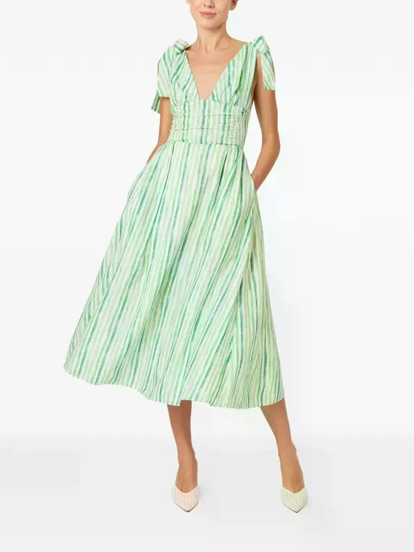 Rosie Assoulin Striped Midi Dress With Tie Shoulders