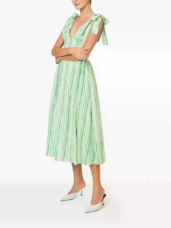 Rosie Assoulin Striped Midi Dress With Tie Shoulders