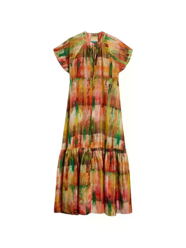 Momoni Paloma Printed Silk Maxi Dress - Green
