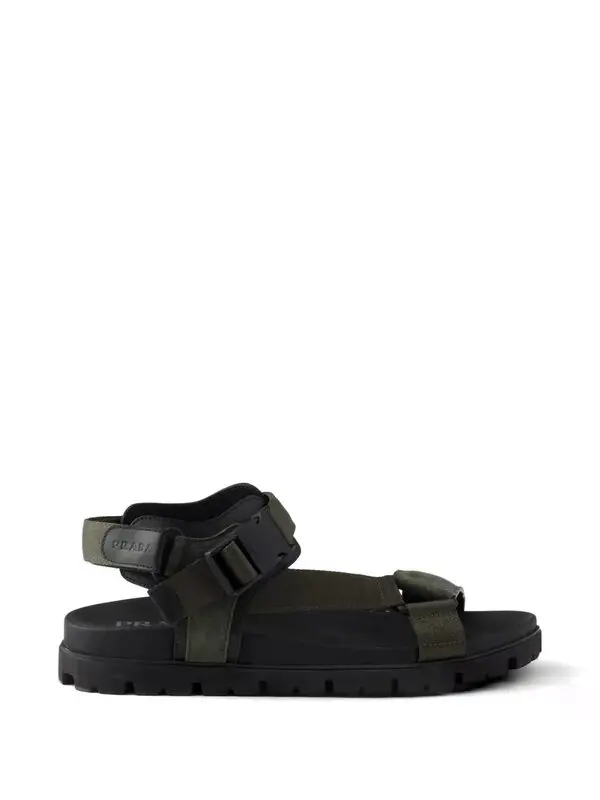 Prada Suede And Woven Tape Sporty Sandals - Green