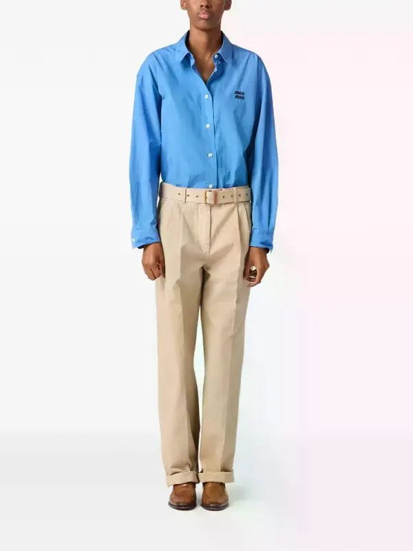 Miu Miu Oversized Poplin Shirt With Embroidered Logo
