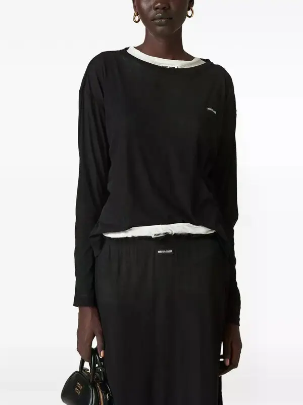 Miu Miu Long-sleeved Ribbed Jersey T-shirt - Black