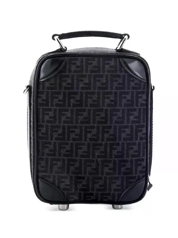 Fendi Recycled Fabric Jacquard Mini Trolley Crossbody Bag - Black
