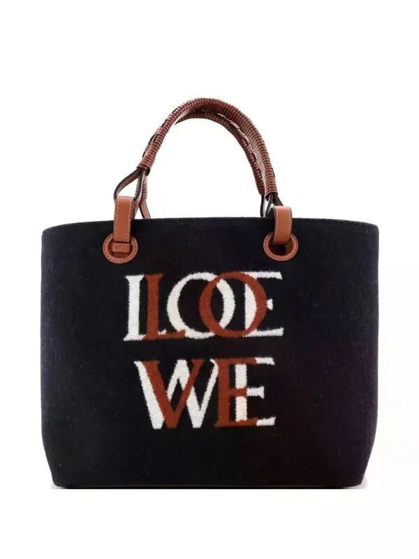 Loewe Love Anagram Small Tote Bag In Wool And Leather - Blue