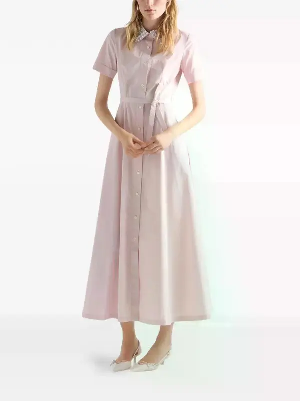 Prada Embroidered Poplin Shirt Dress - Pink