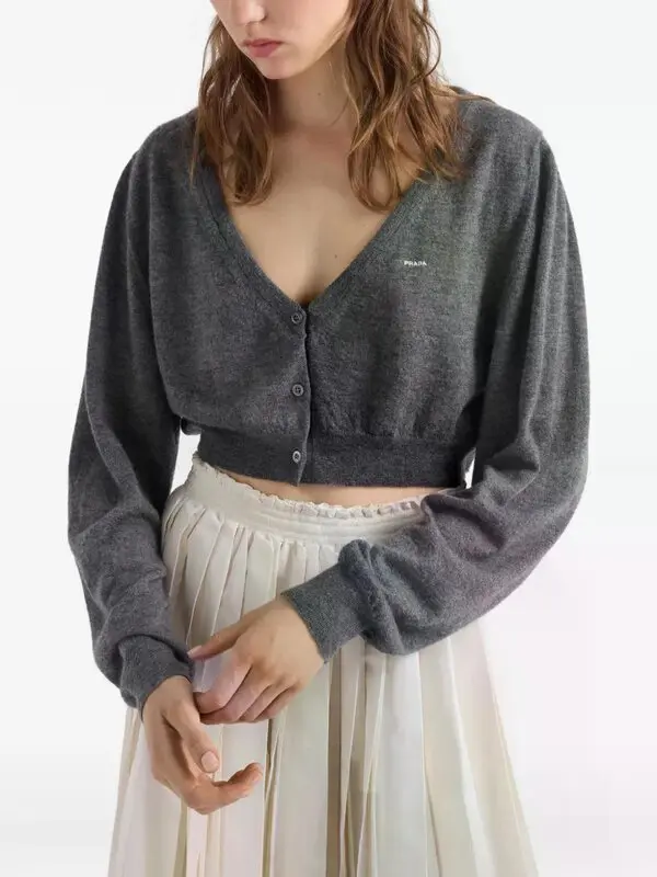 Prada Cropped Cashmere Cardigan With Lettering Logo