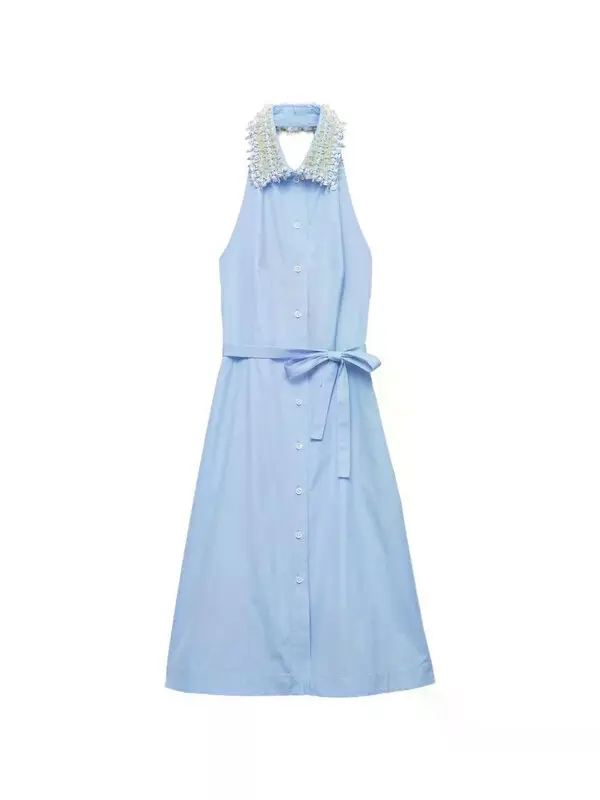 Prada Embroidered Poplin Shirt Dress - Blue