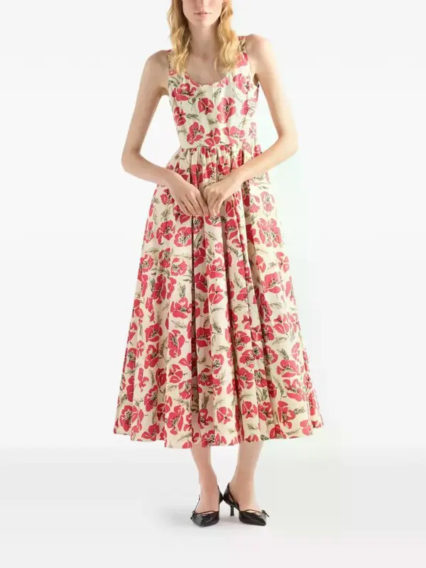 Prada Soft Poplin Sleeveless Dress With Floral Print
