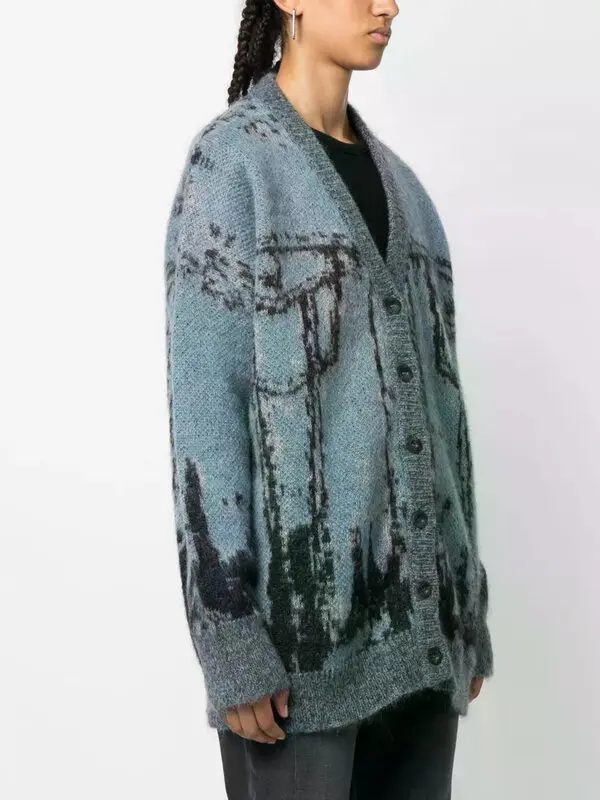 DIESEL® Mohair Blend Patterned Intarsia Knit Cardigan