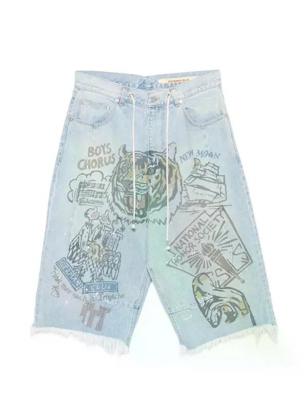 SECND SLF Graphic Print Raw-cut Shorts