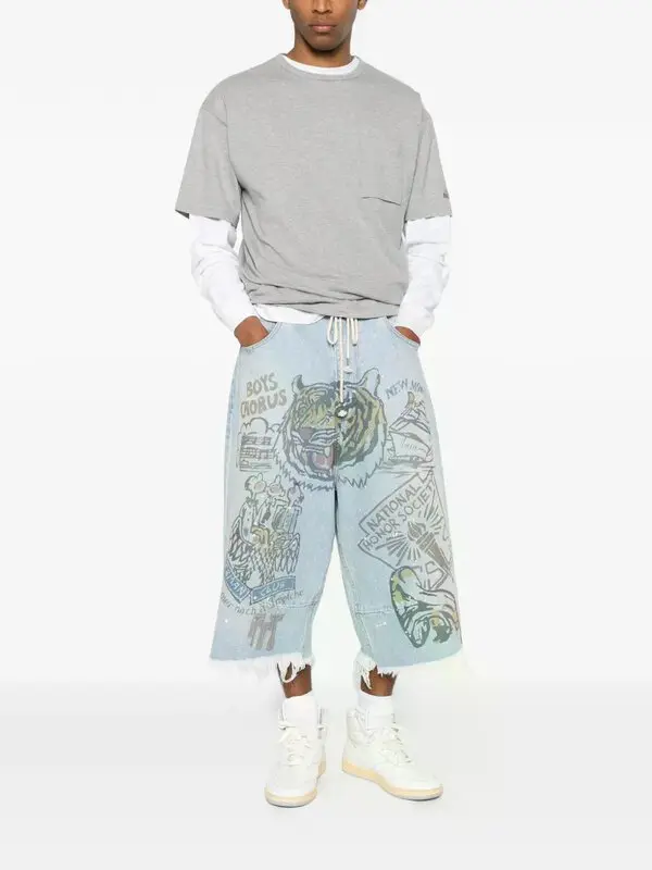 SECND SLF Graphic Print Raw-cut Shorts