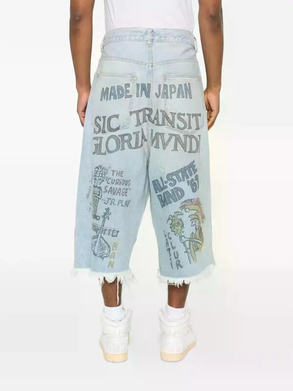SECND SLF Graphic Print Raw-cut Shorts