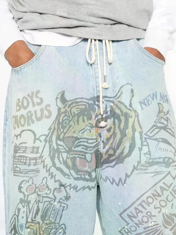 SECND SLF Graphic Print Raw-cut Shorts