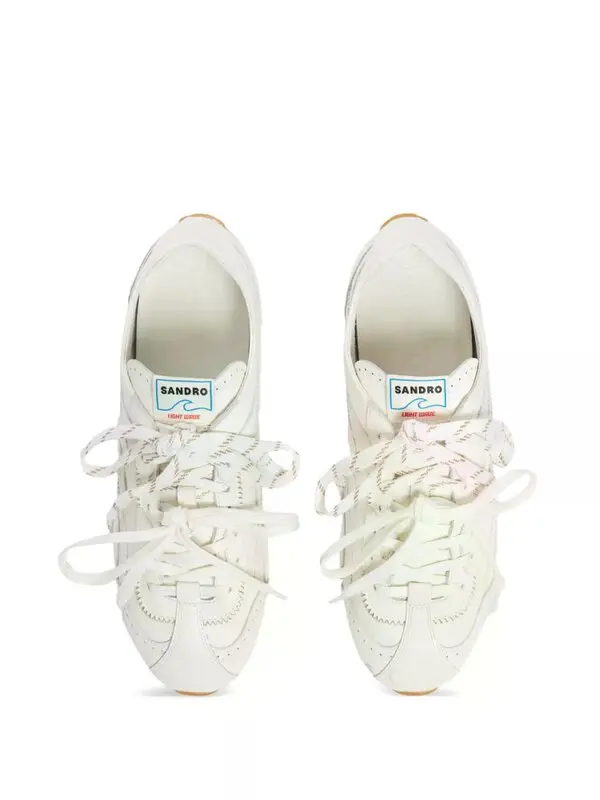 Sandro Leather Wave Appliqué Sneakers - Neutrals