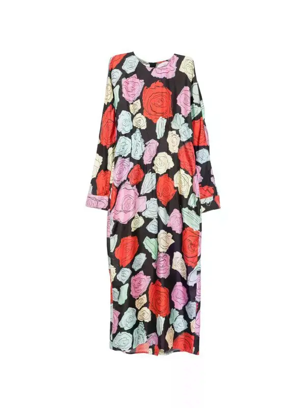 Marni Orion Floral-print Long-sleeve Midi Dress - Black