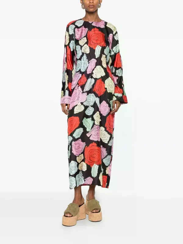 Marni Orion Floral-print Long-sleeve Midi Dress