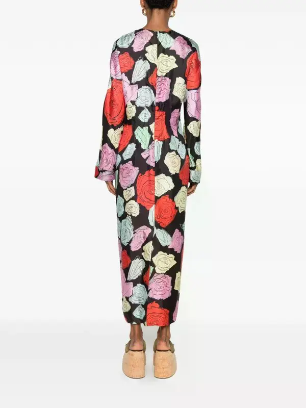 Marni Orion Floral-print Long-sleeve Midi Dress