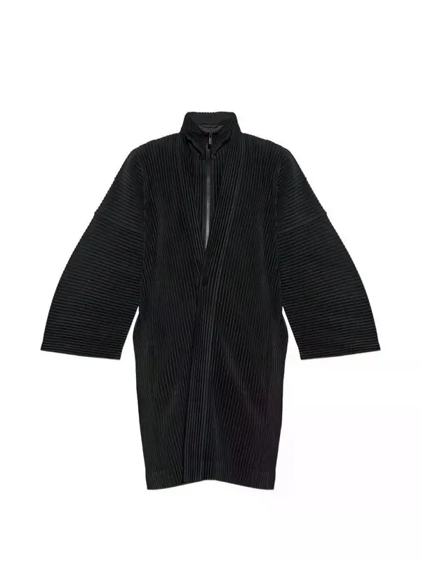 Issey Miyake Pleated Wide-sleeve Coat - Black