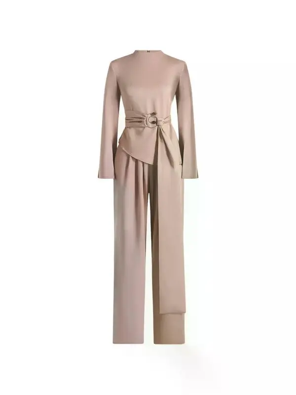 Manière De Voir Aurore Mock Neck Ring Belt Pleated Leg Jumpsuit - Neutrals