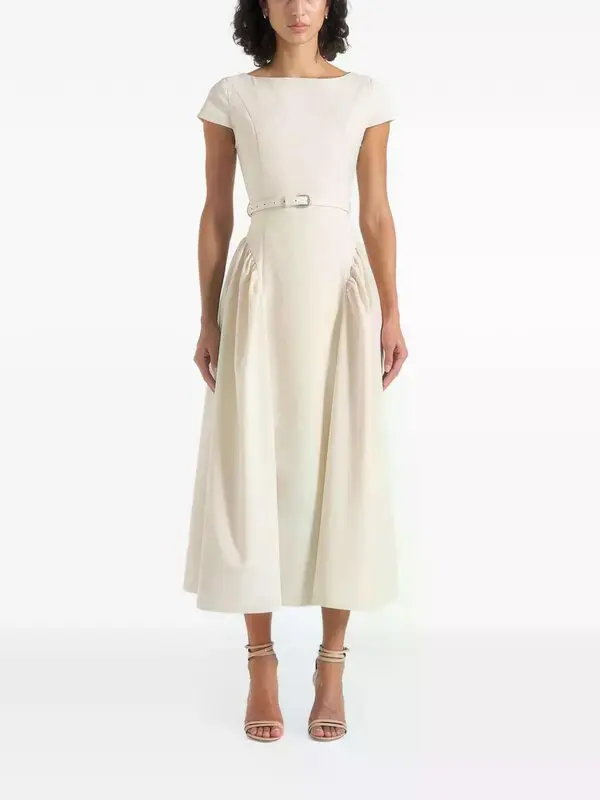 Manière De Voir Maniere De Voir Gaia Linen Boat Neck Belted Midi Dress - Neutrals