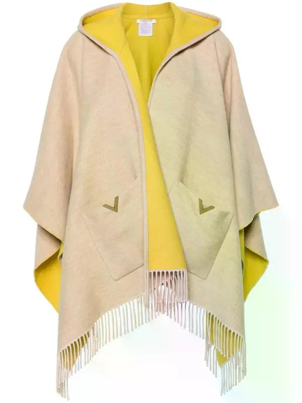 Valentino Garavani Logo Plaque Fringe Edge Cape - Neutrals