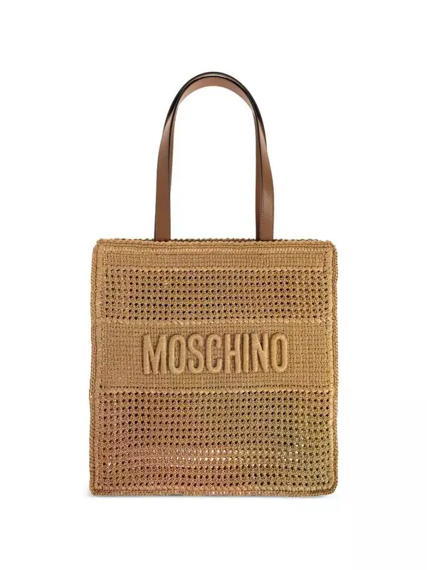 Moschino Embroidered Raffia Tote Bag