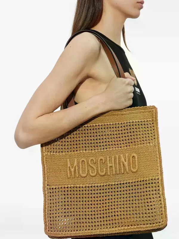 Moschino Embroidered Raffia Tote Bag