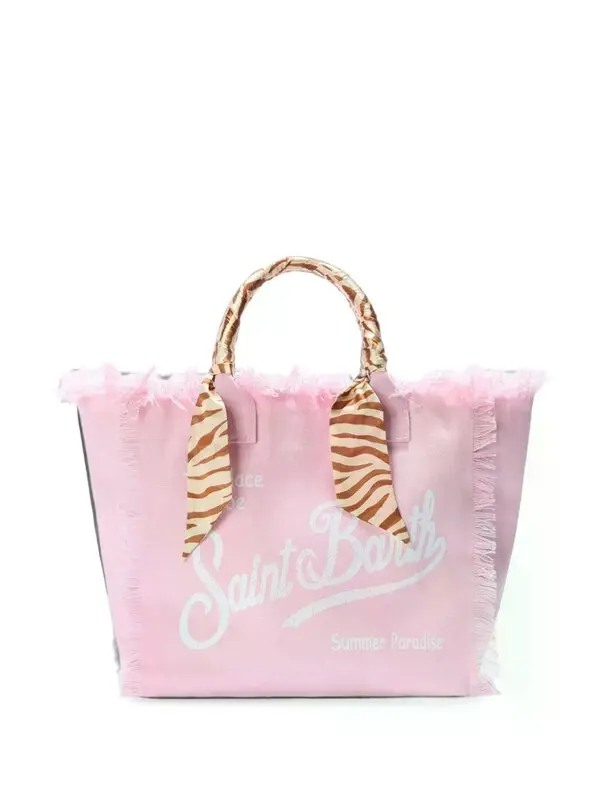 MC2 SAINT BARTH Canvas Fringed Logo Tote Bag - Pink
